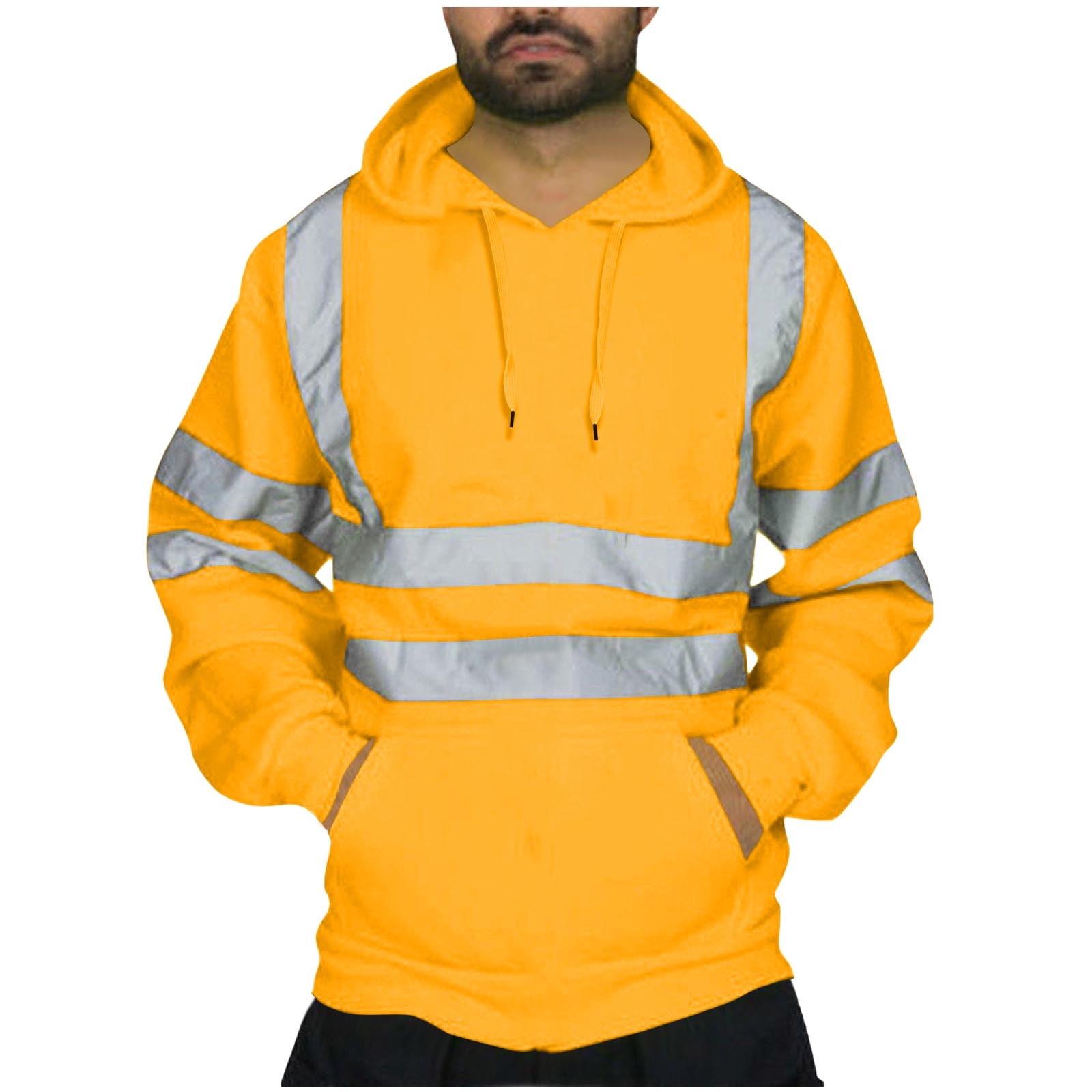 FAVIPT Mens Fr Hoodies High Visibility Safety Sweatshirt for Men Class 3 Reflective Zipper ...