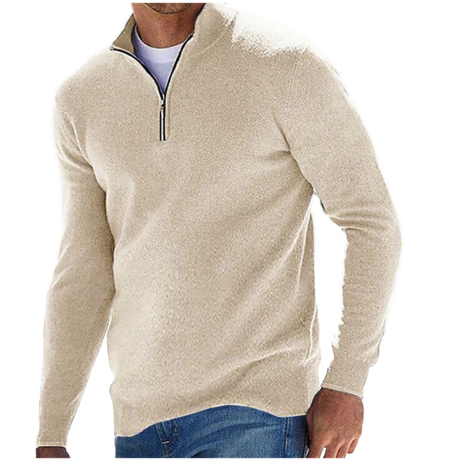 FAVIPT Mens Quarter Zip V Neck Sweaters Long Sleeve Solid Color Knitted ...