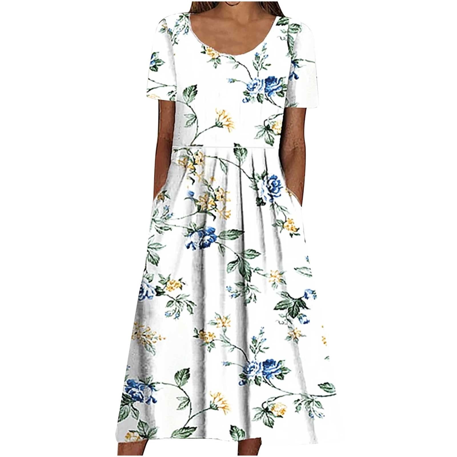 FAVIPT Peasant Dresses for Women 2025 Womens Short Sleeve Summer Boho ...