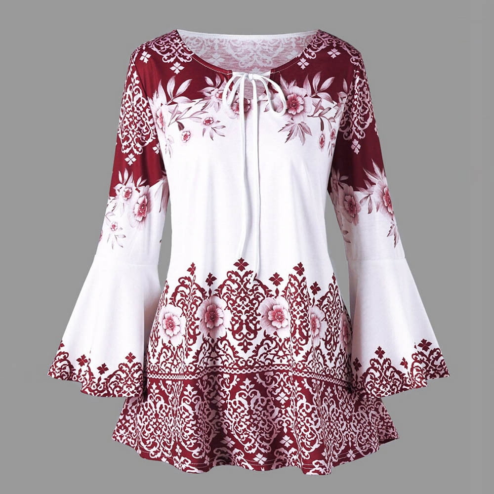FAVIPT Peasant Tops for Women Casual Three Quarter Sleeve Embroidered ...