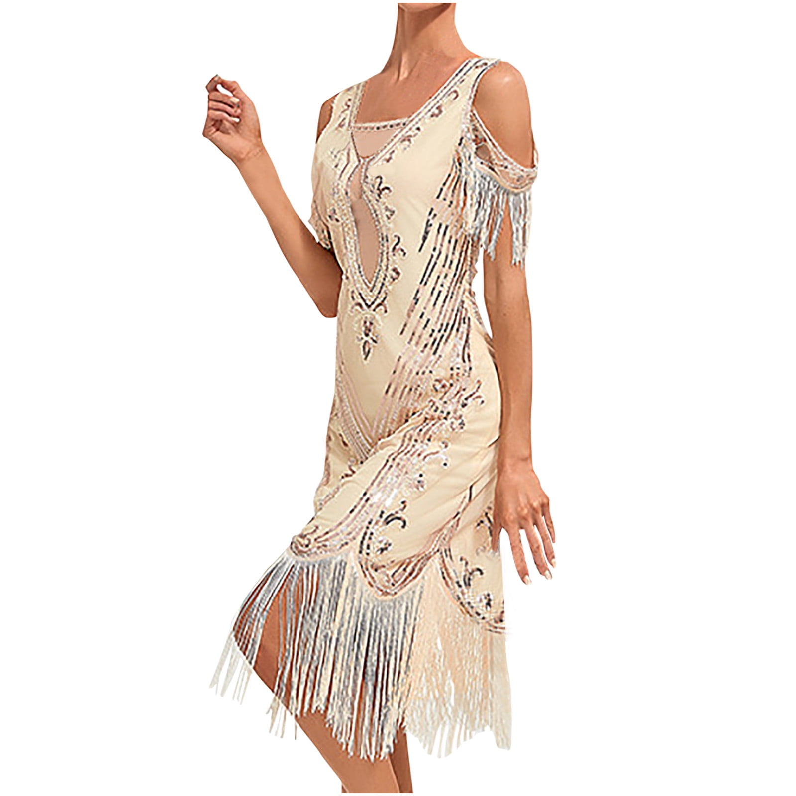 FAVIPT Sequin Dress for Women Party Sparkly Sleeveless Mini Tassel ...