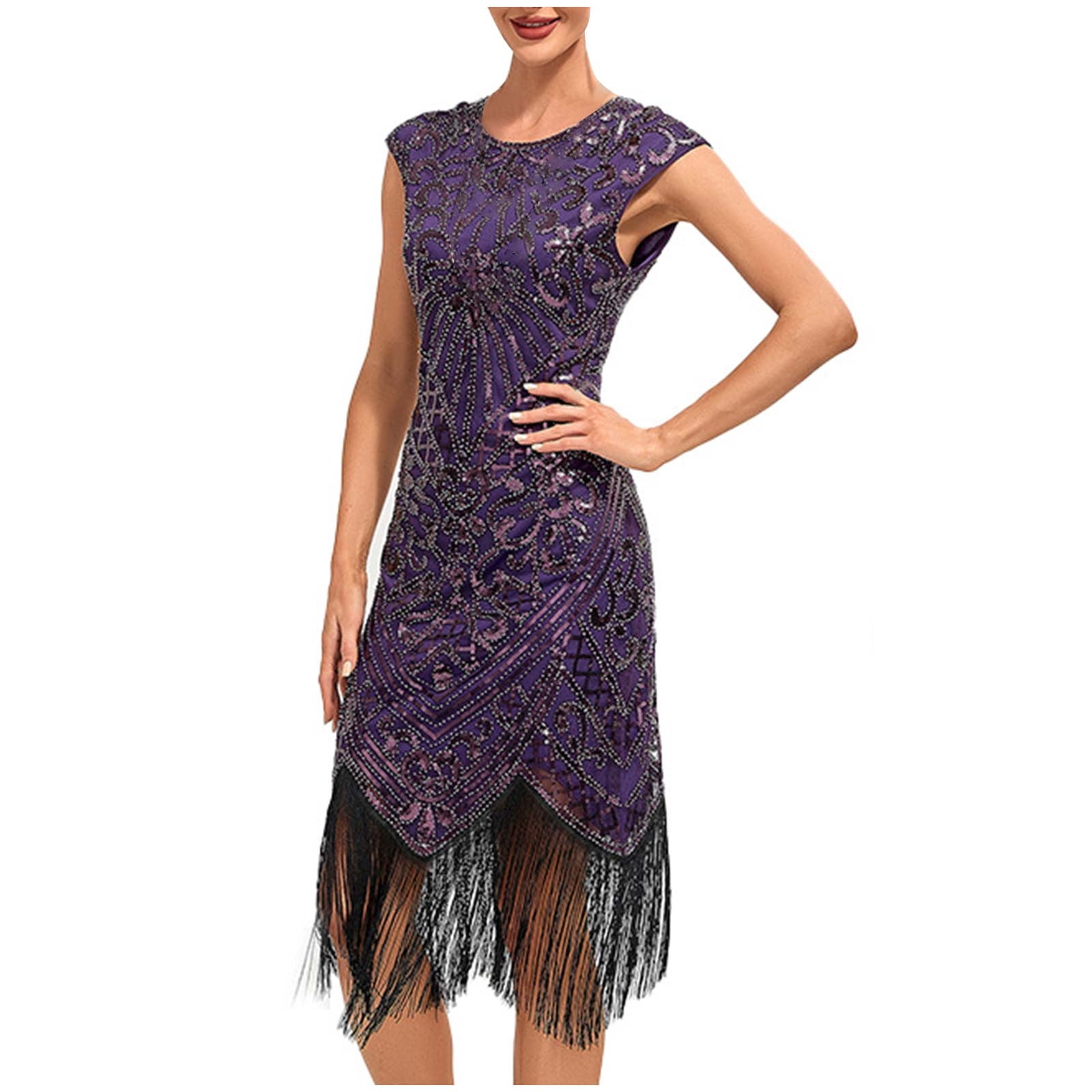 FAVIPT Sequin Dress for Women Party Sparkly Sleeveless Mini Tassel ...