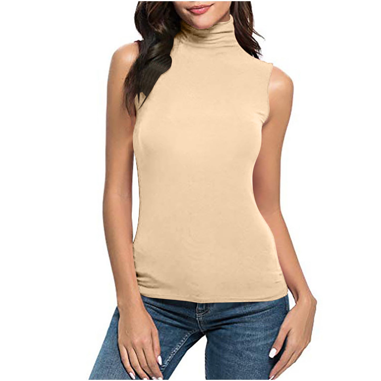 FAVIPT Sleeveless Turtleneck Tops for Women Soft Tank Tops Solid Color ...