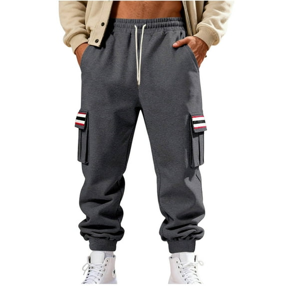 FAVIPT Striped Print Sweatpants for Men Elastic Waist Drawstring ...