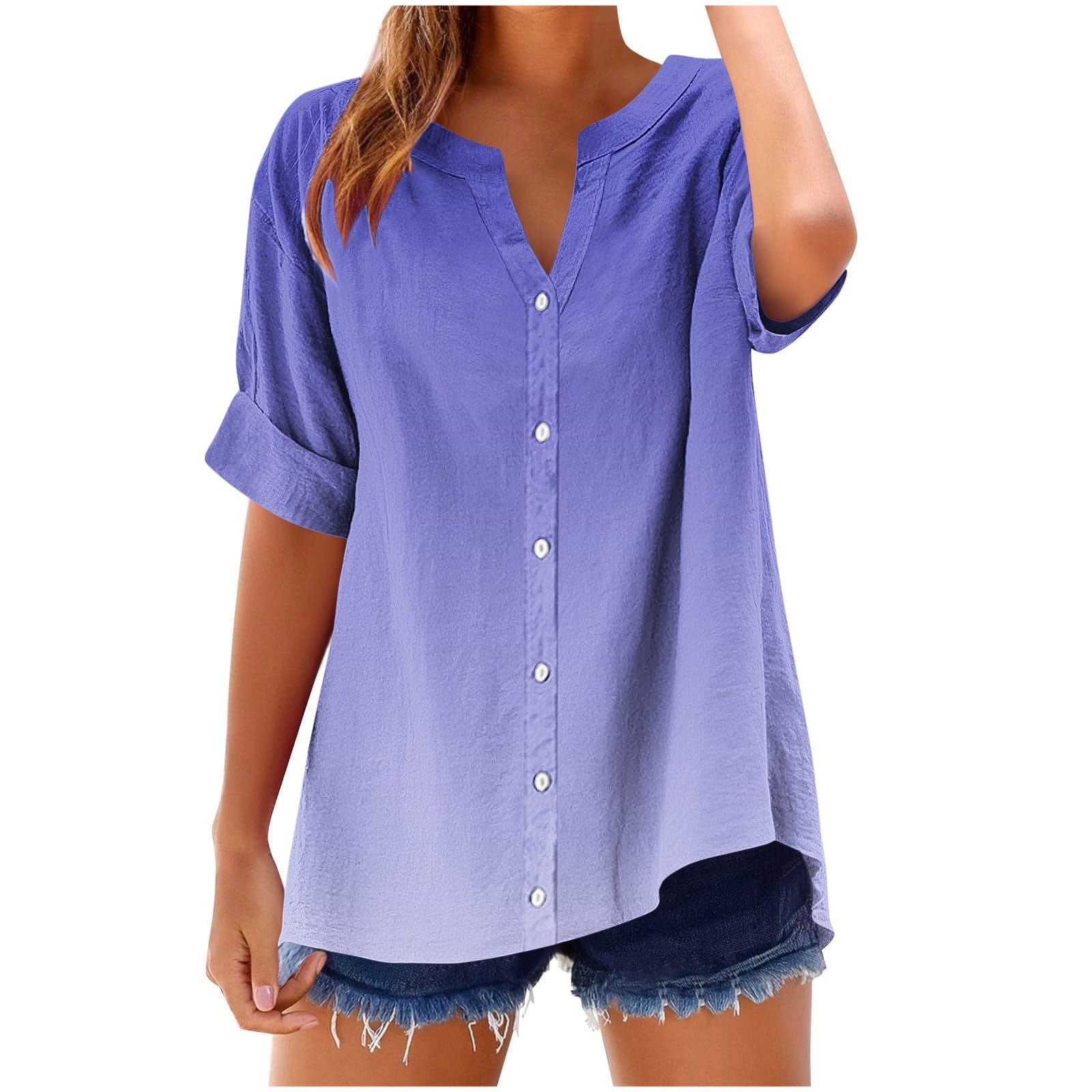 FAVIPT Summer Linen Tops for Women Casual Fashion Comfy Loose Blouses ...