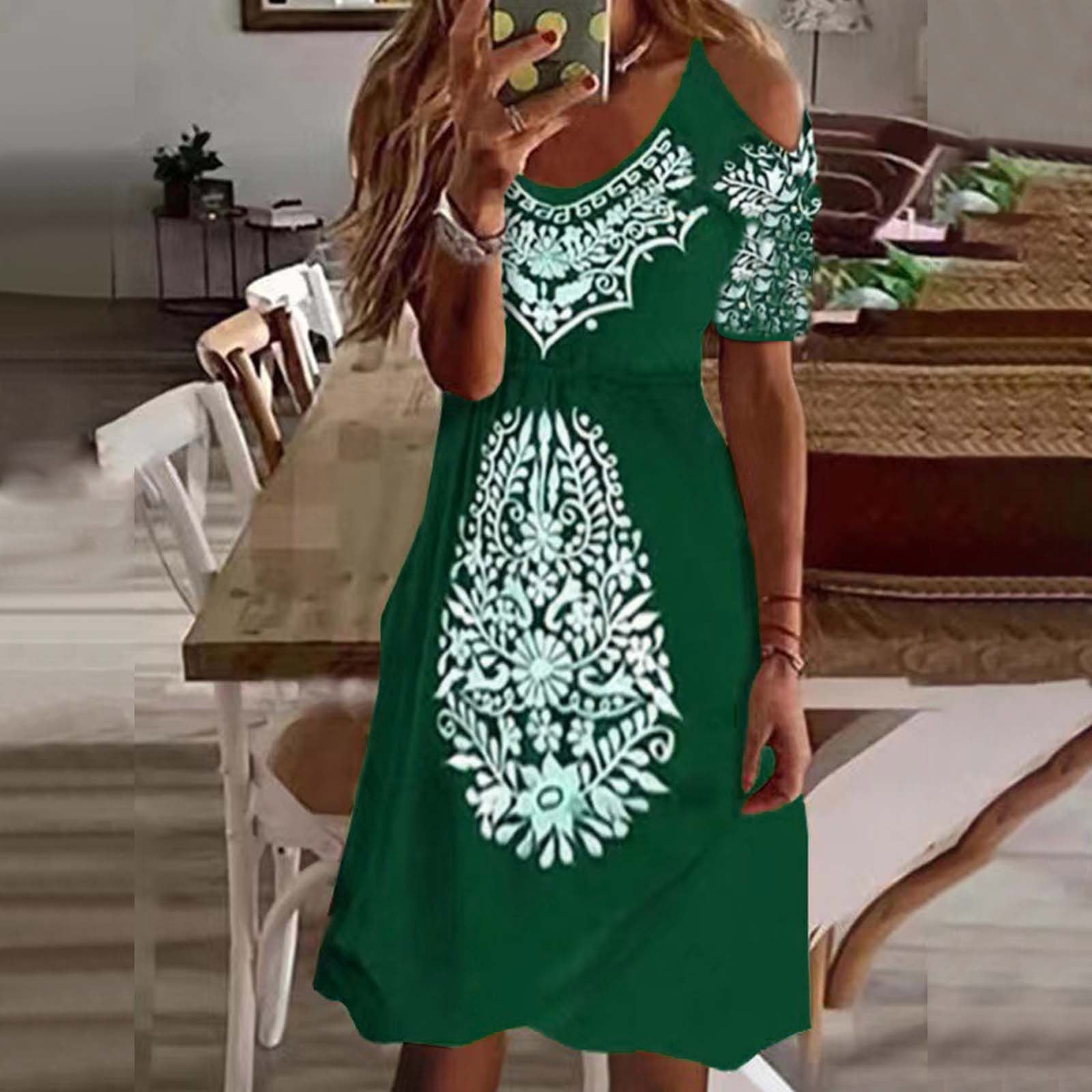 FAVIPT Summer Mexican Dress Women 2024 Wedding Guest Print Dress Swing ...