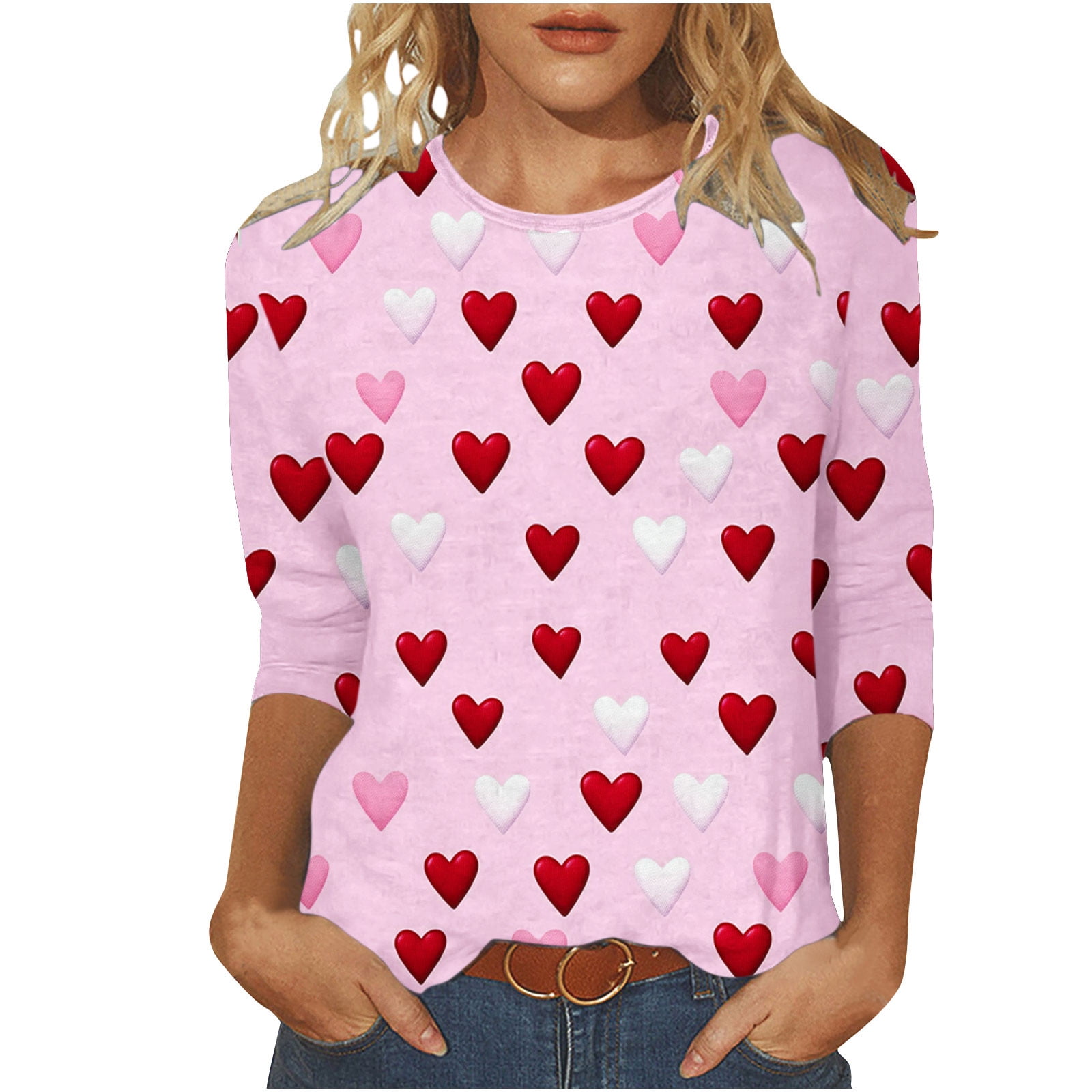 FAVIPT Valentines Tops for Women Cute Love Heart Print Graphic Tees T ...