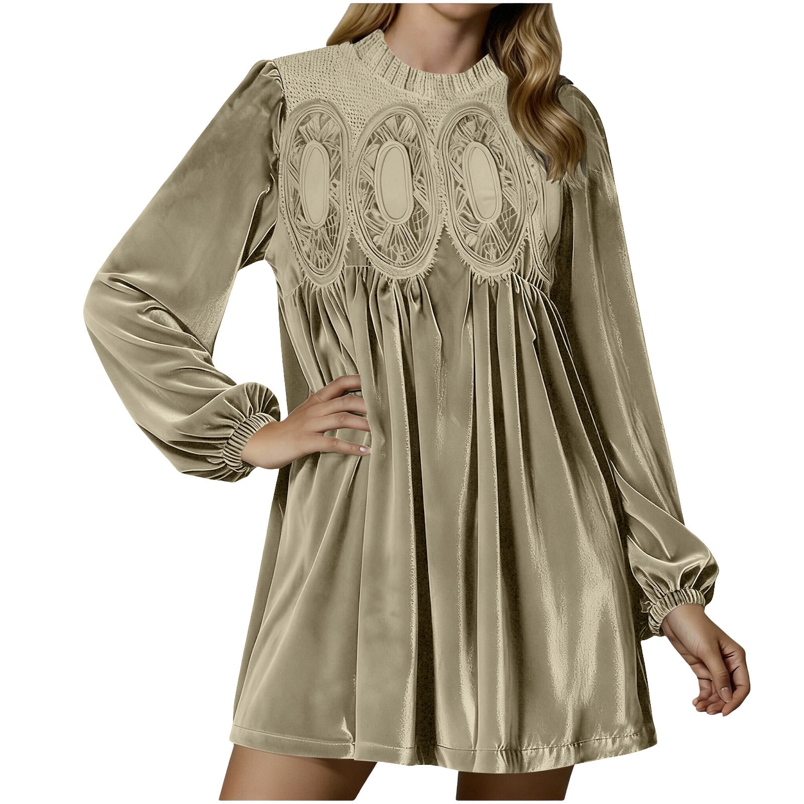 FAVIPT Velvet formal Dresses for Women A-Line Lace Pleated Scallop Neck ...