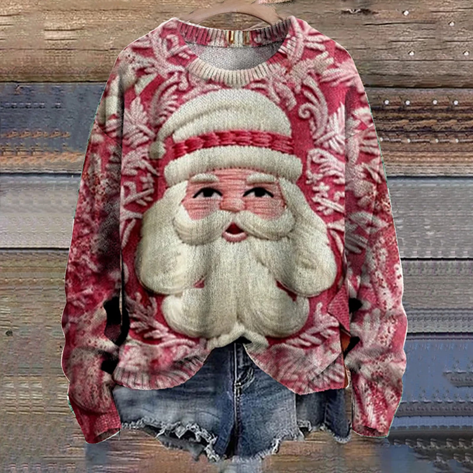 FAVIPT Women Ugly Christmas Sweatshirt 2024 Cute 3D Santa Graphic ...