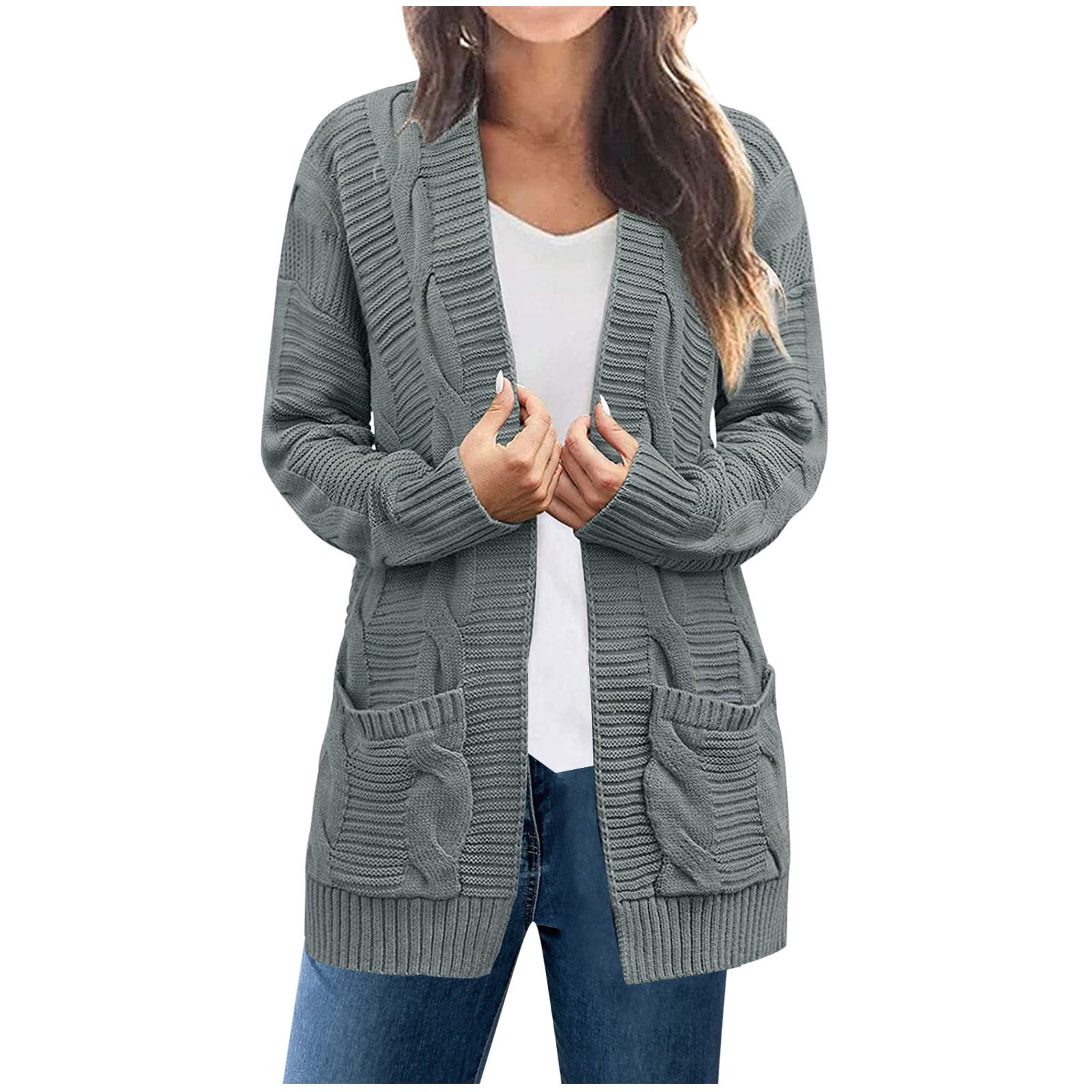 FAVIPT Women's Knit Button Up Sweaters Cable Knit Open Front Outerwear ...