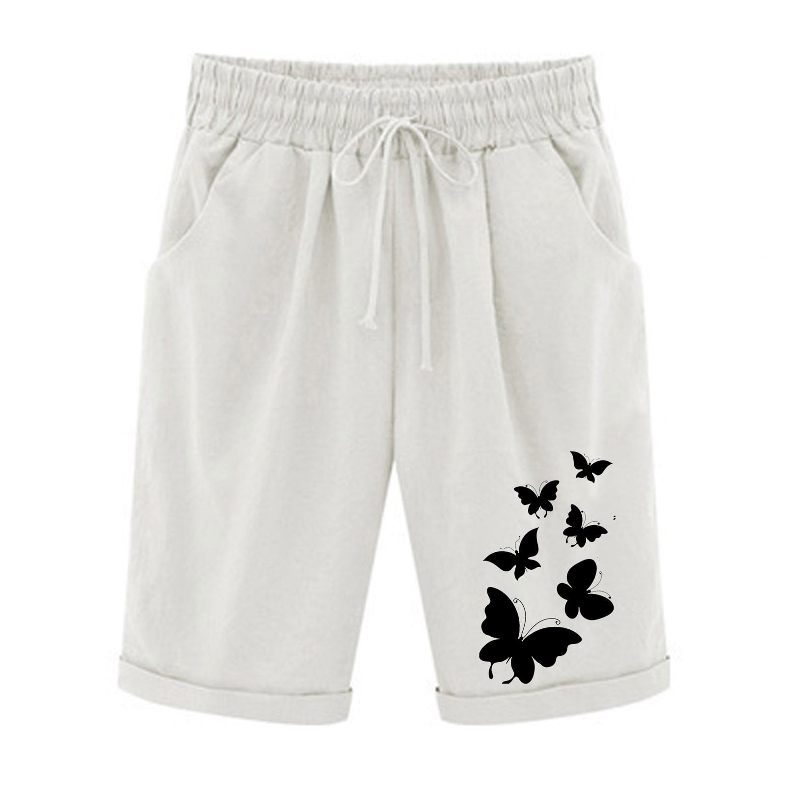 FAVIPT Women's Linen Shorts Plus Size,Bermuda Shorts for Women Knee ...