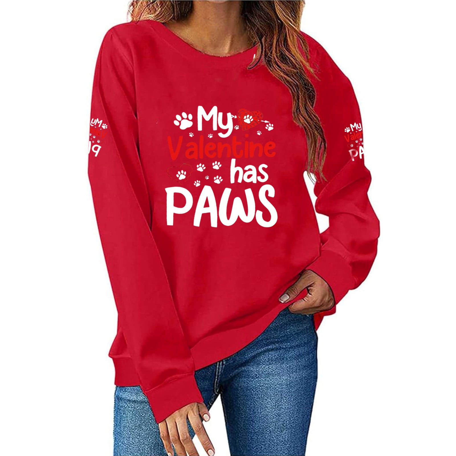 FAVIPT Women's Red Valentine Sweatshirts Cute Heart Print Pullover Tops ...