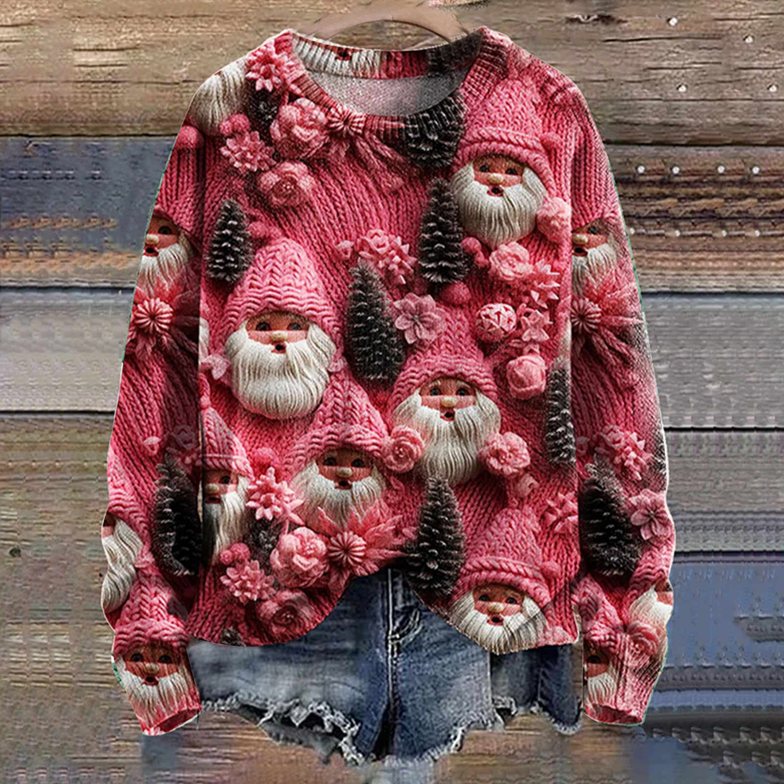 FAVIPT Women's Ugly Christmas Sweatshirt 2024 Cute 3D Santa Graphic ...