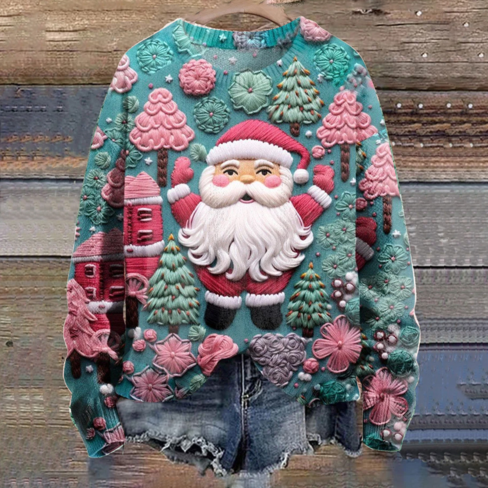 FAVIPT Women's Ugly Christmas Sweatshirt 2024 Cute 3D Santa Graphic ...