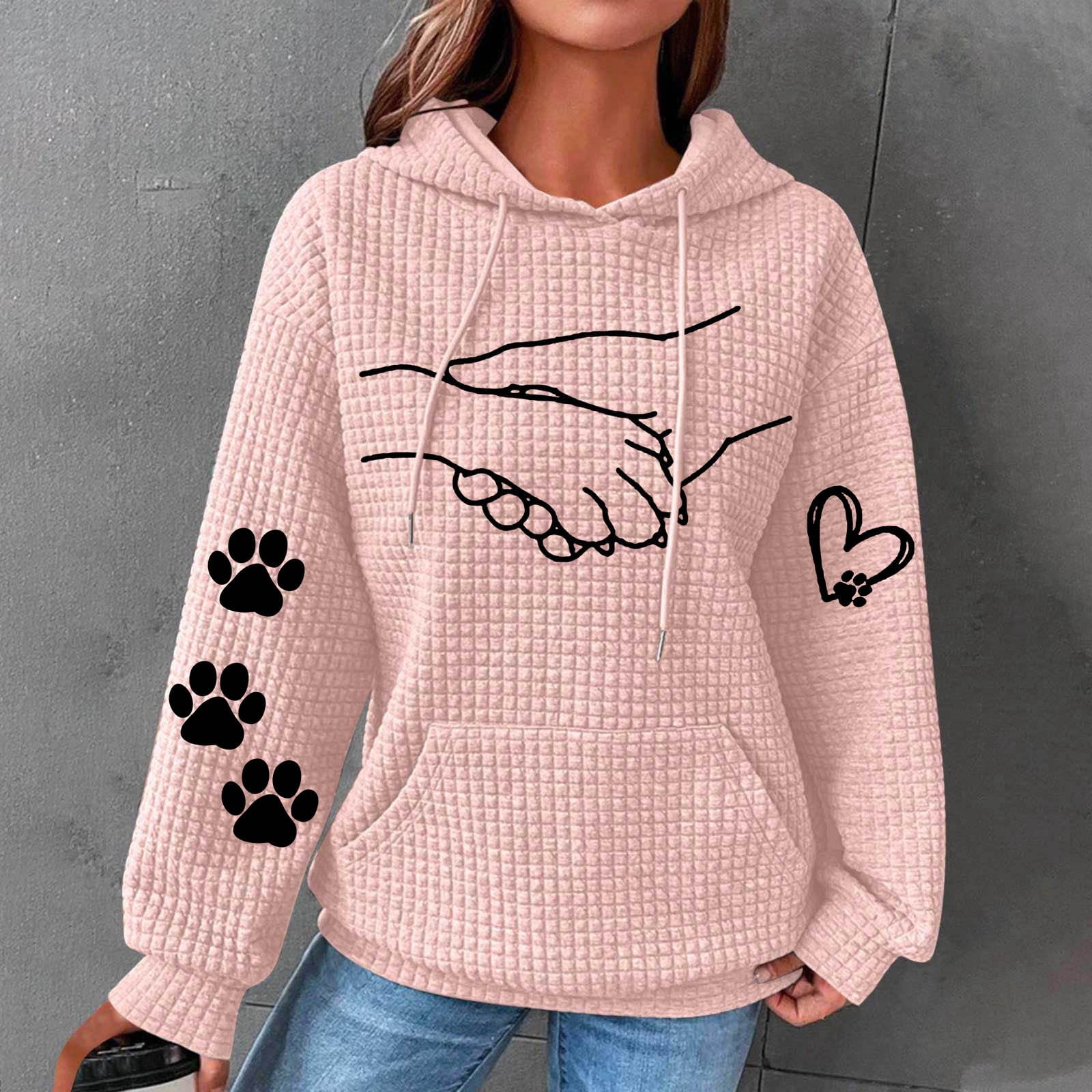 FAVIPT Womens Heart Hooded Sweatshirt,Womens Waffle Knit Hoodie ...