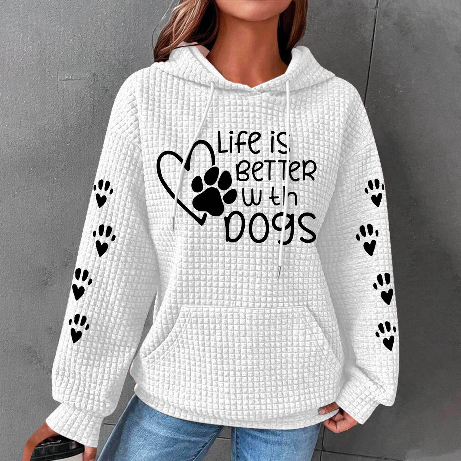 FAVIPT Womens Heart Hooded Sweatshirts,Womens Waffle Knit Hoodie ...