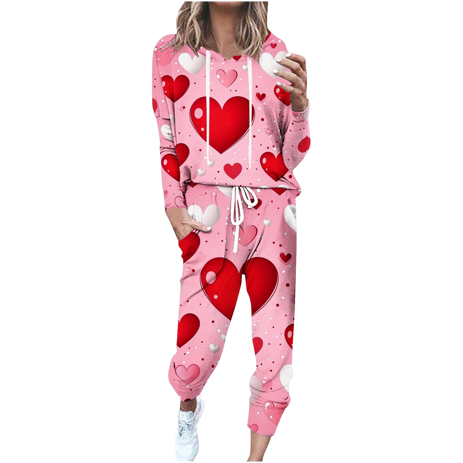 FAVIPT Womens Heart Two Piece Set Lounge Hoodie Sweatsuit Sets ...