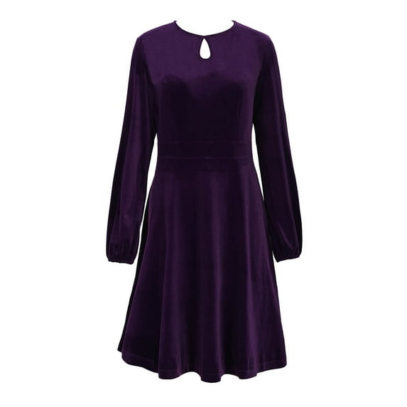 FAVIPT Womens Long Sleeve Velvet Dressess Wrap Waist Plain Flowy Midi ...