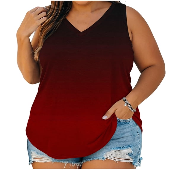 FAVIPT Womens Plus Size Tank Tops Sleeveless V Neck Gradient Oversized ...