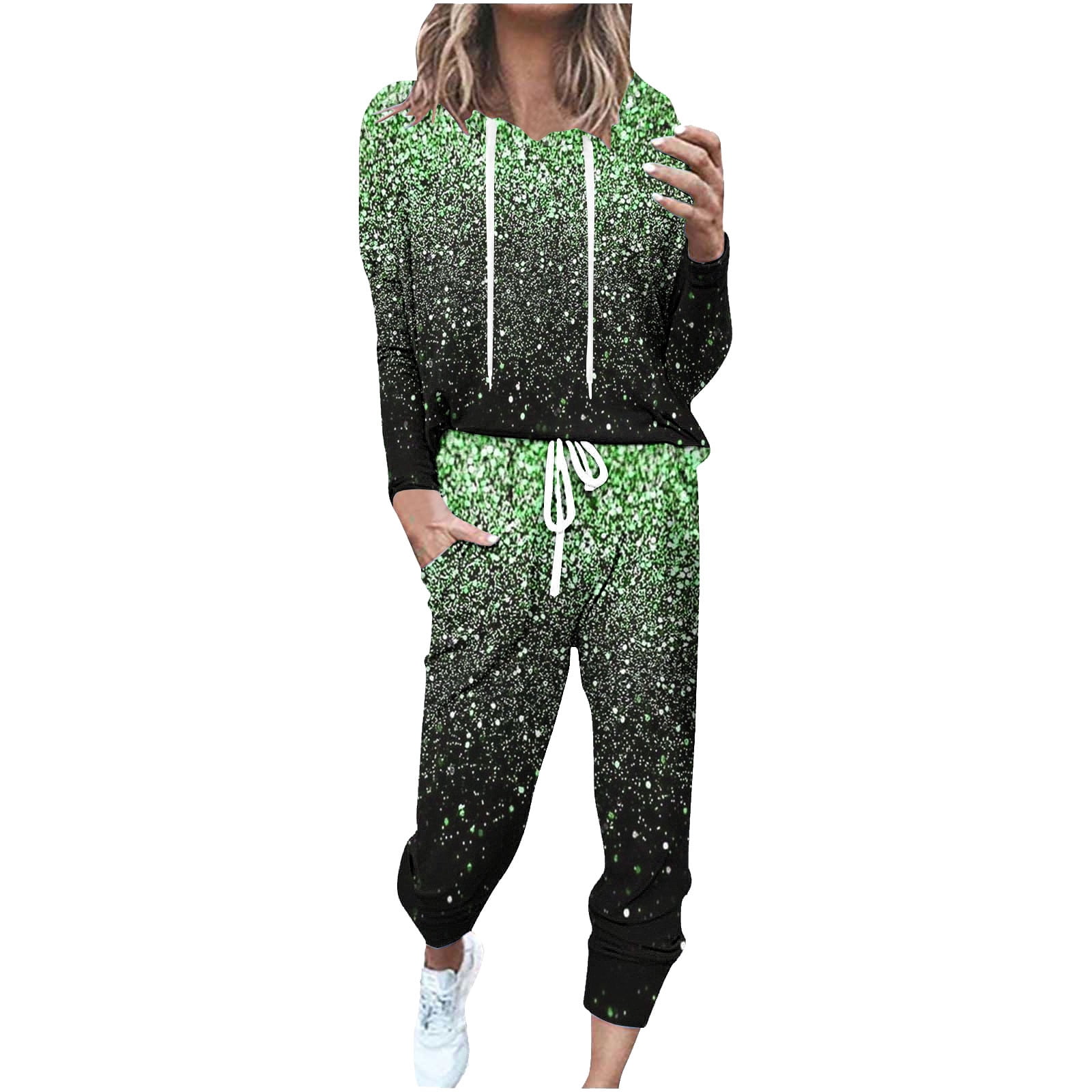 FAVIPT Womens Sweatsuits 2 Piece Lounge Set Sequin Print Casual ...