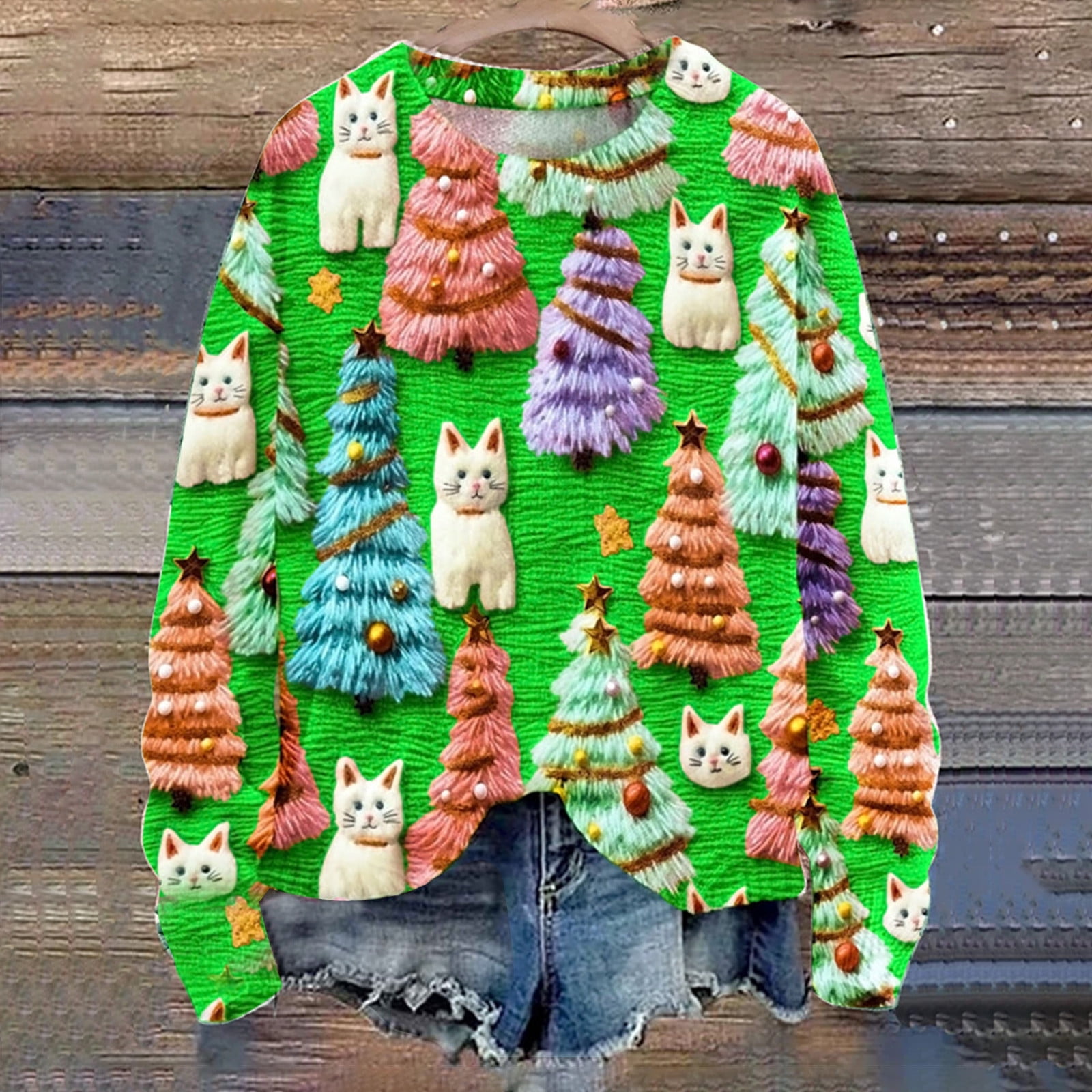 FAVIPT Womens Ugly Christmas Sweatshirt 2024 Cute 3D Santa Graphic ...