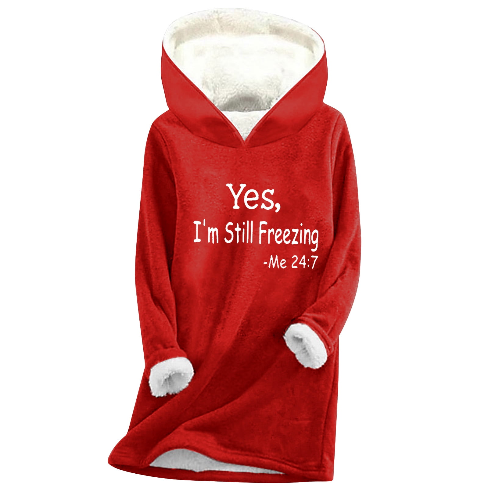 FAVIPT Yes I'm Still Freezing Me 24 7 Fleece Hoodie Women Fuzzy Sherpa ...