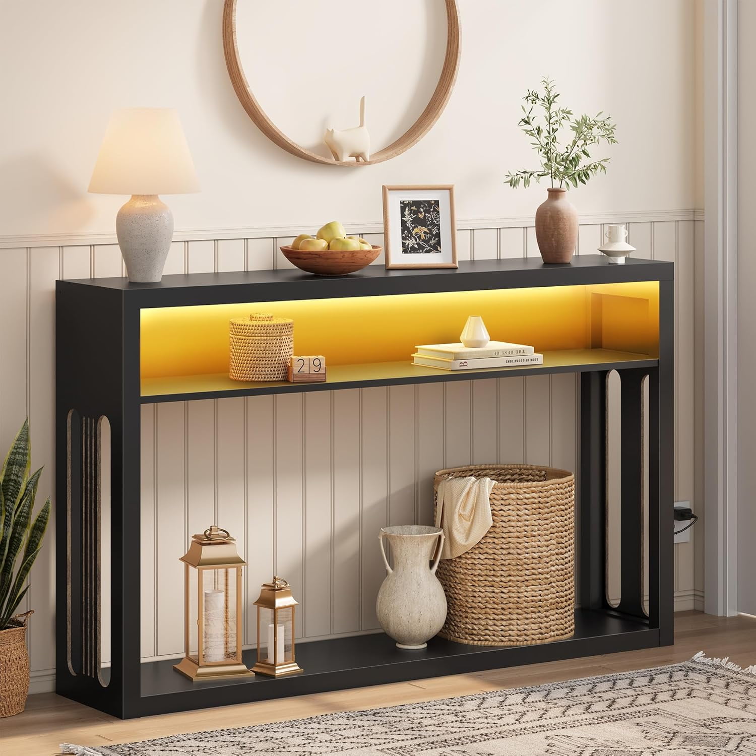 FAVOOSTY 47.2" Farmhouse Console Table with Storage, Entryway Console ...