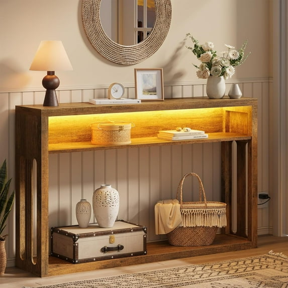 FAVOOSTY Farmhouse Console Table with Storage, 47" Entryway Console ...