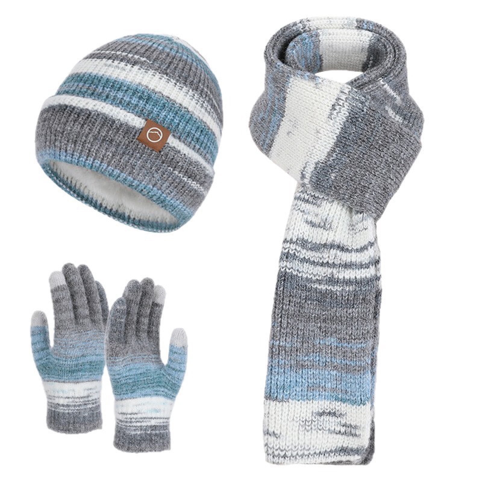 FAWUUDO 3PCS Winter Woven Scarf and hat and Touch Screen Gloves Set for ...