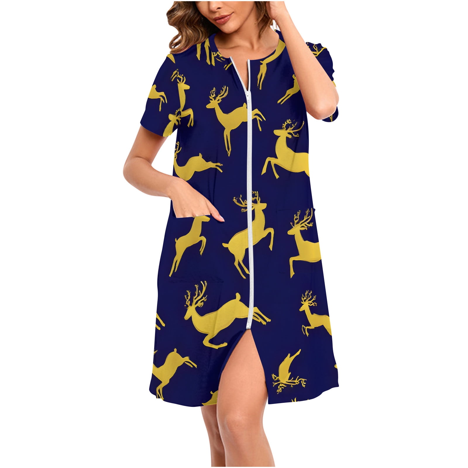 FAWUUDO Christmas Robes for Women Zipper Front House Coat Xmas Tree ...