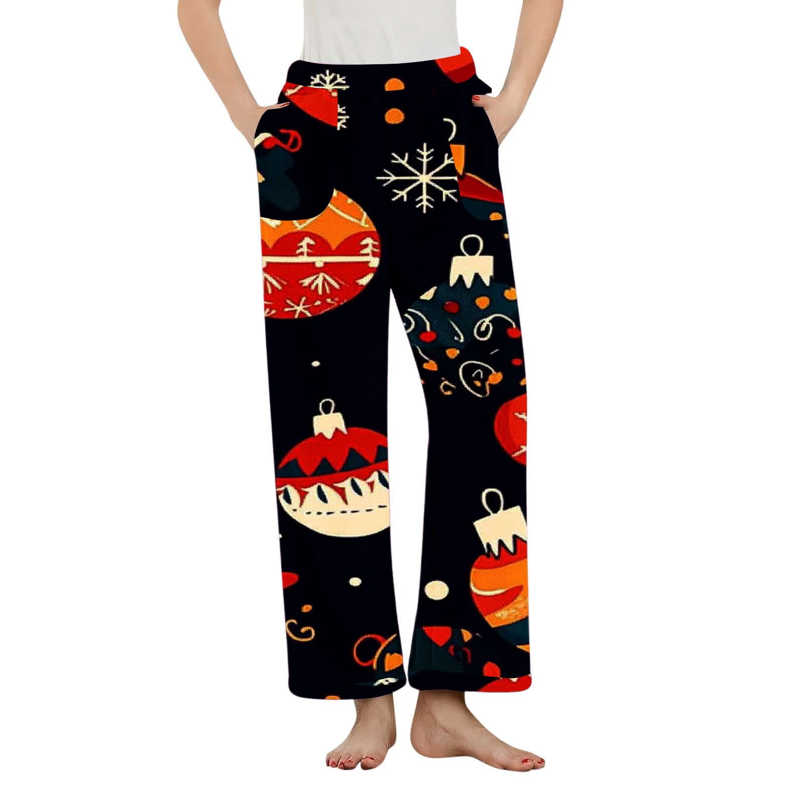 FAWUUDO Flannel Pajama Pants Women Comfy Lounge Pants Wide Leg Sleep ...