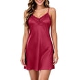FAWUUDO Lady's Nightgowns Sleeveless Satin Spaghetti Strap Lace Pjs ...