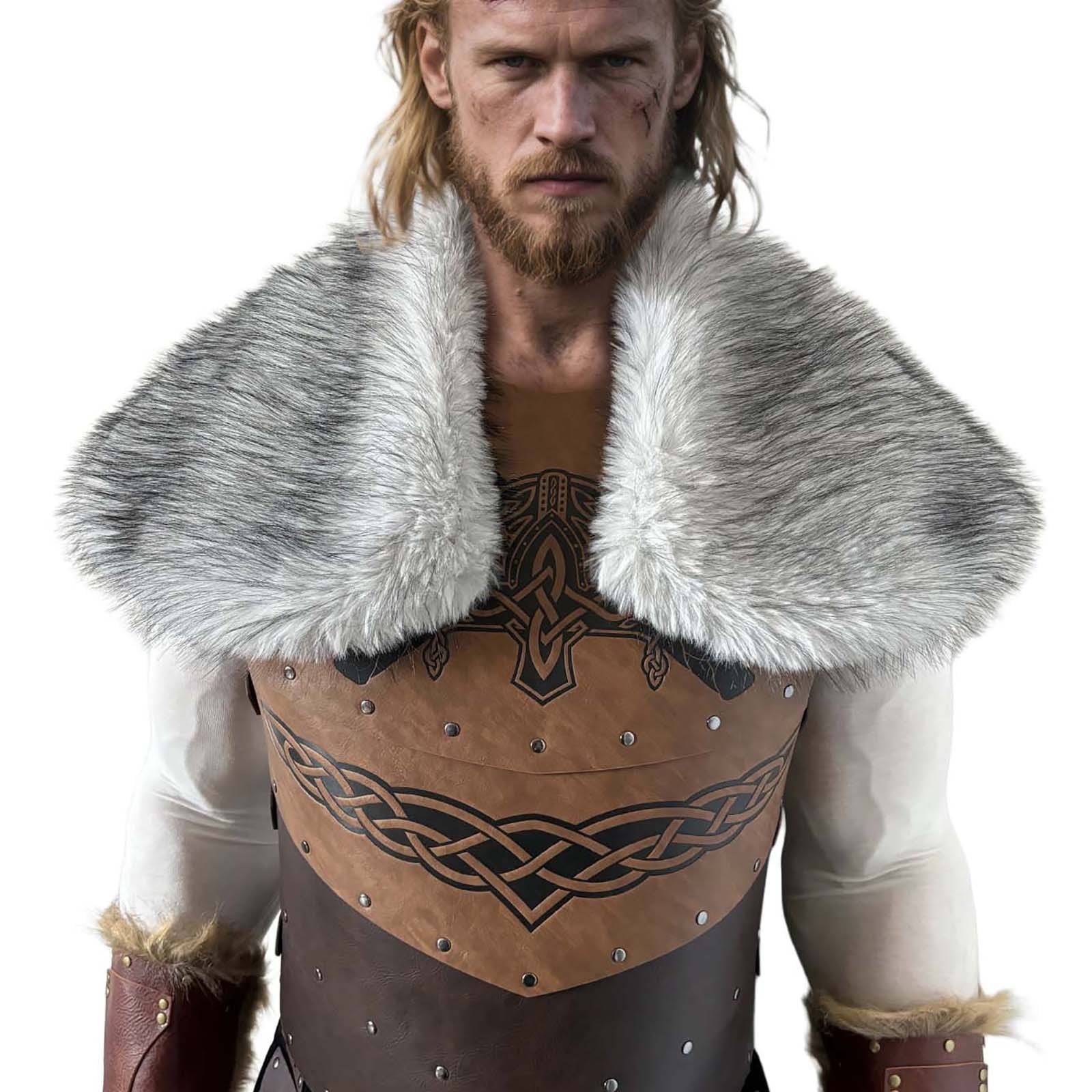 FAWUUDO Men Faux Fur Shawl Medieval Mantle Shoulder Wrap Collar Warrior ...