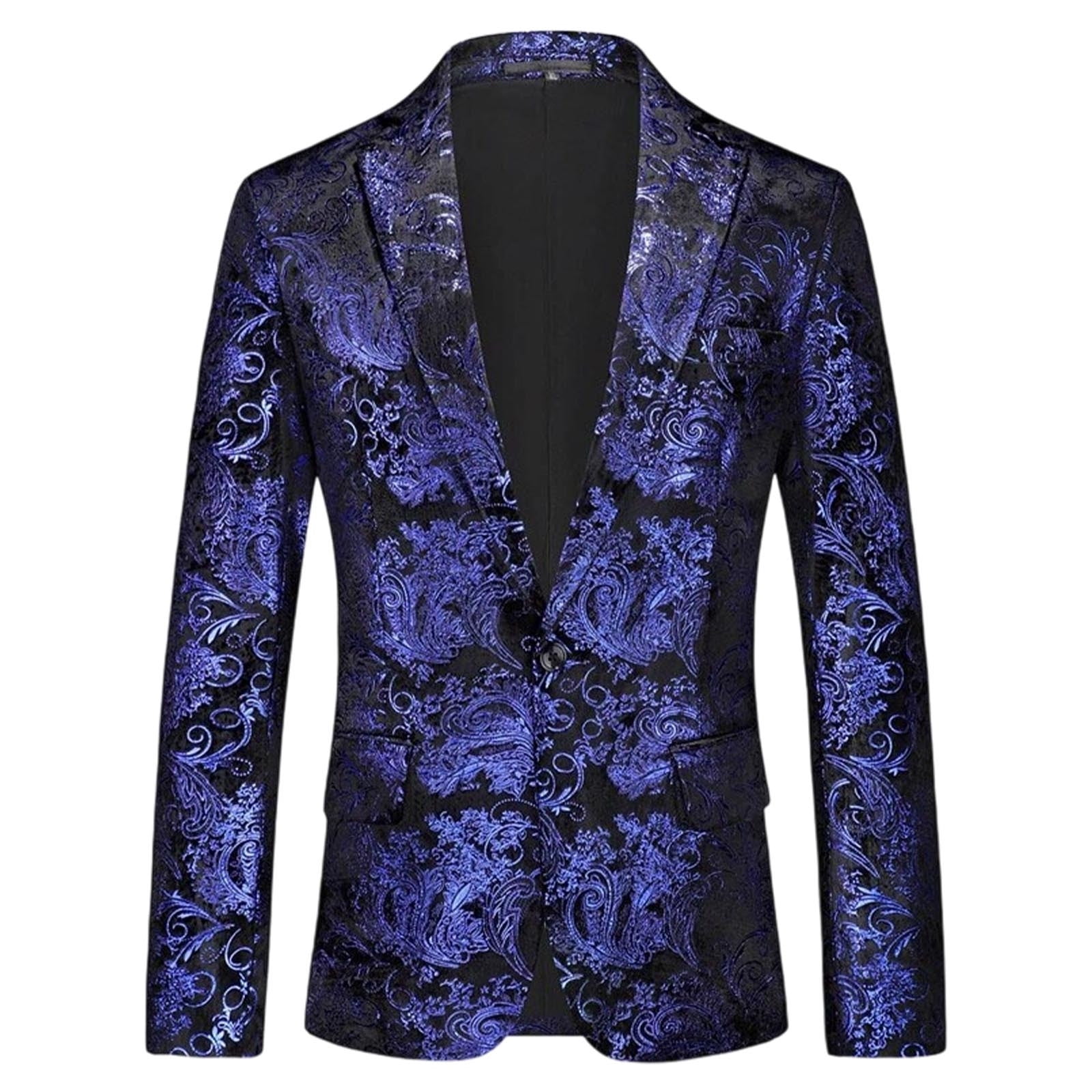 FAWUUDO Men's Dress Floral Suit Notched Lapel Pimp Blazer Dress Suit ...