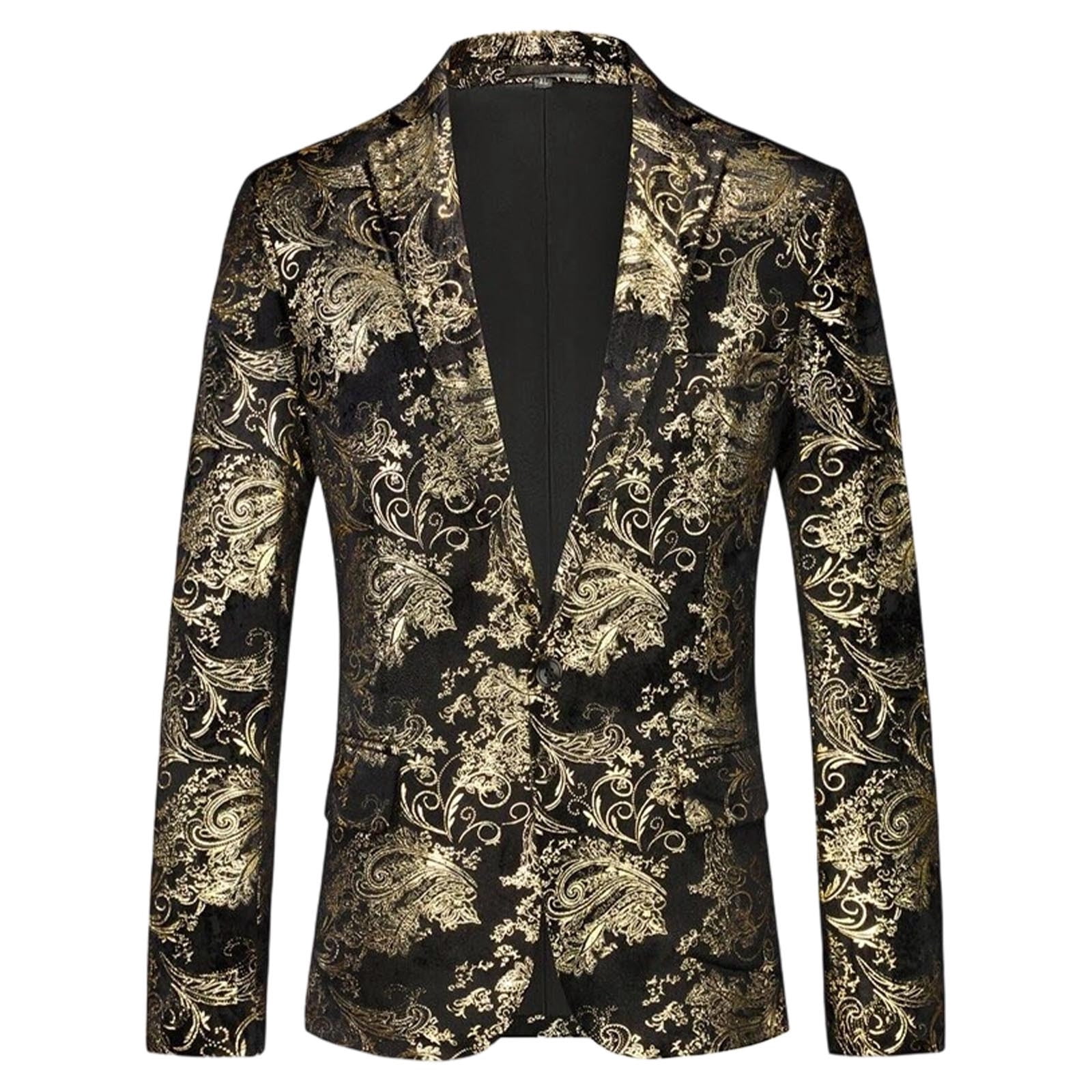FAWUUDO Men's Dress Floral Suit Notched Lapel Pimp Blazer Dress Suit ...