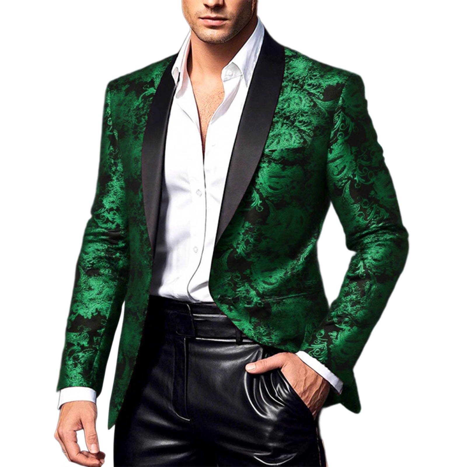 FAWUUDO Men's Dress Floral Suit Notched Lapel Pimp Blazer Dress Suit ...