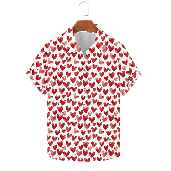 FAWUUDO Men's Valentines Day Shirt Heart Print Button Down Collared ...
