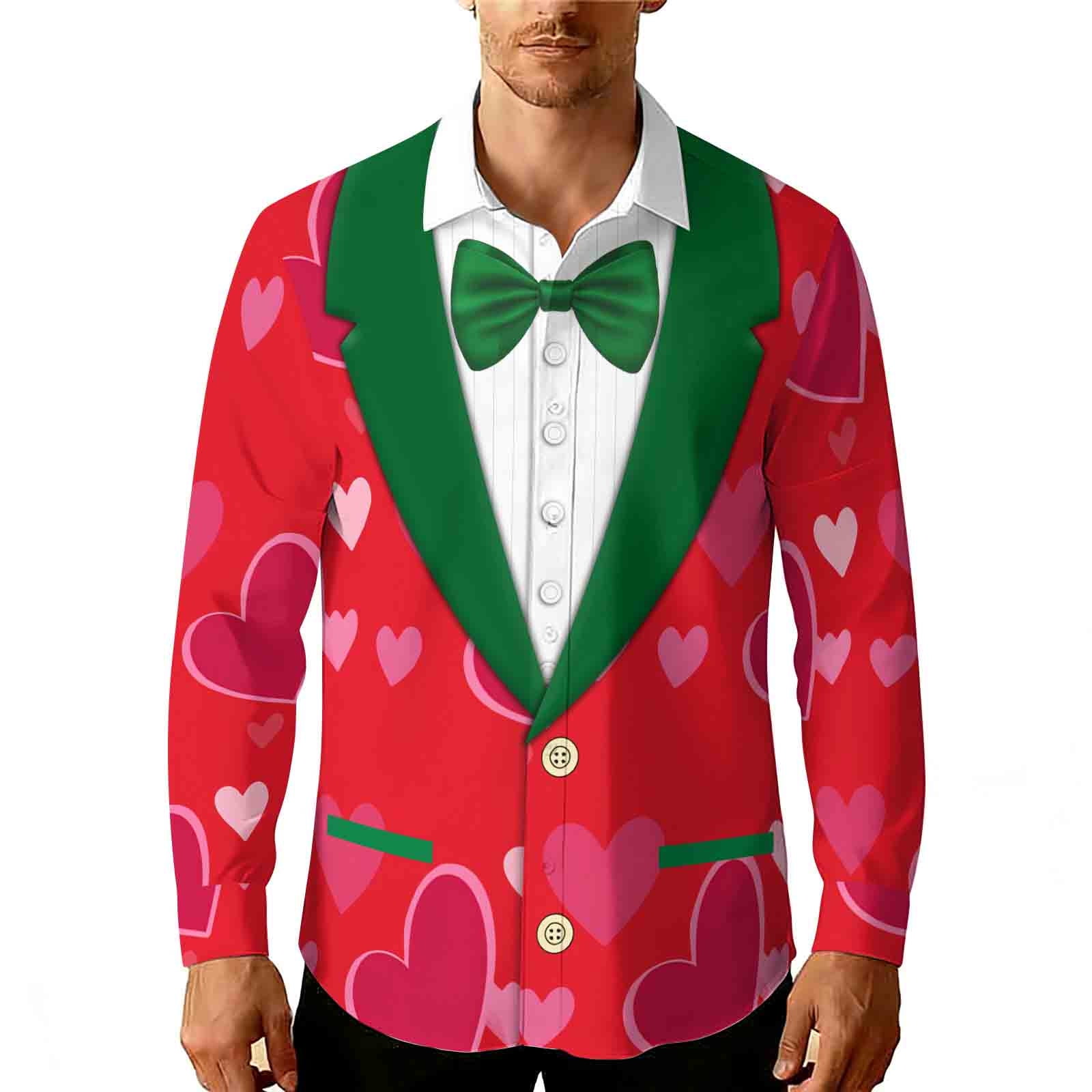 FAWUUDO Mens Romantic Valentines Graphic Shirt Long Sleeve Button Down ...