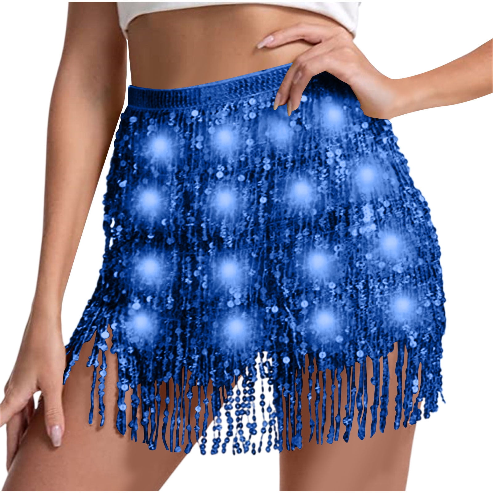FAWUUDO Sparkly Sequin Fringe Skirt Tassel Shorts Belly Dance Skirts ...
