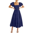 FAWUUDO Summer Dresses for Women Square Neck Backless Puff Short Sleeve ...