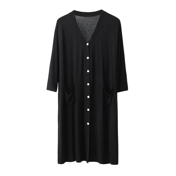 FAWUUDO Unisex Robes V Neck 3/4 Sleeve Button Front Pockets Loose Fit ...
