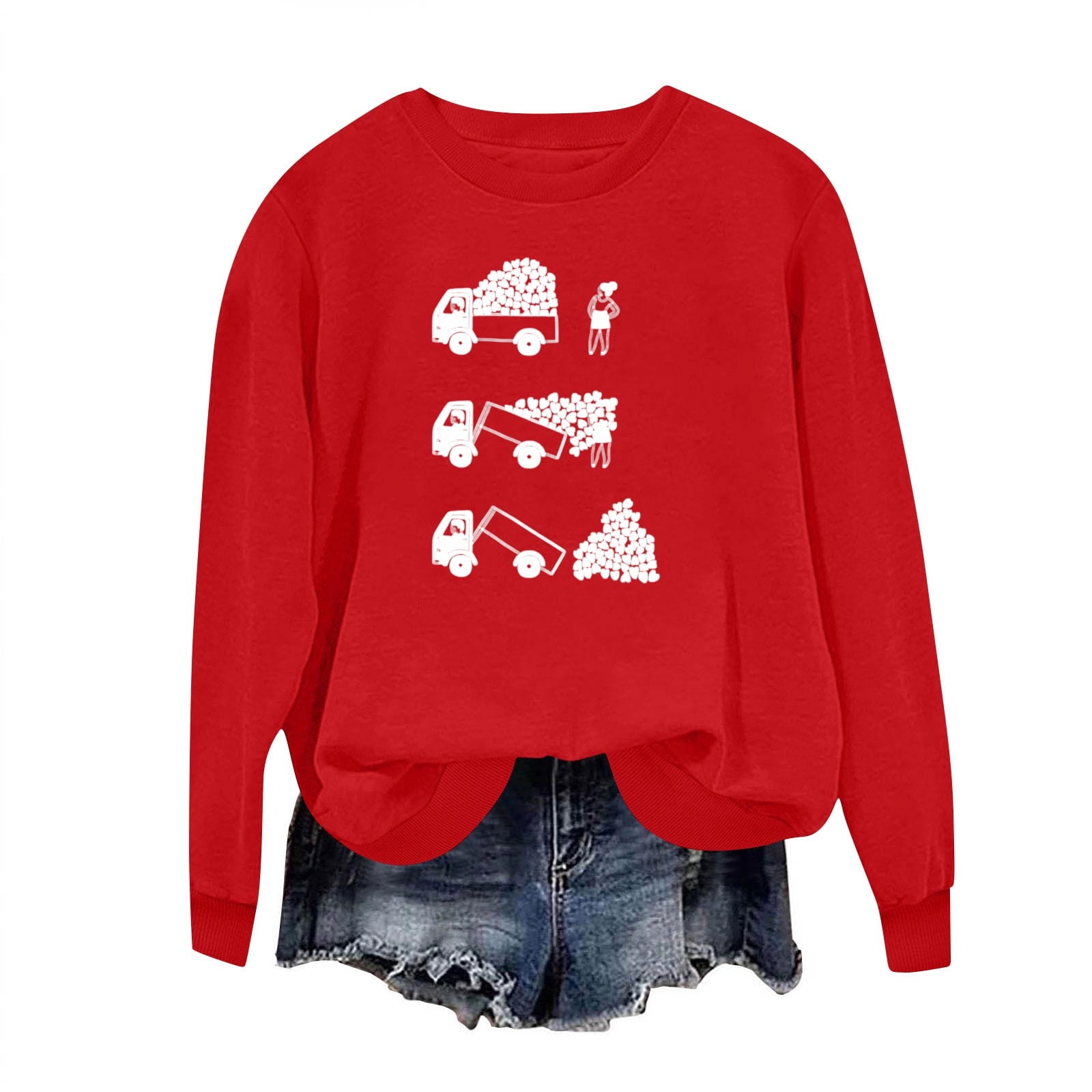 FAWUUDO Valentine's Sweatshirt for Women Cute Love Heart Shirts Casual ...