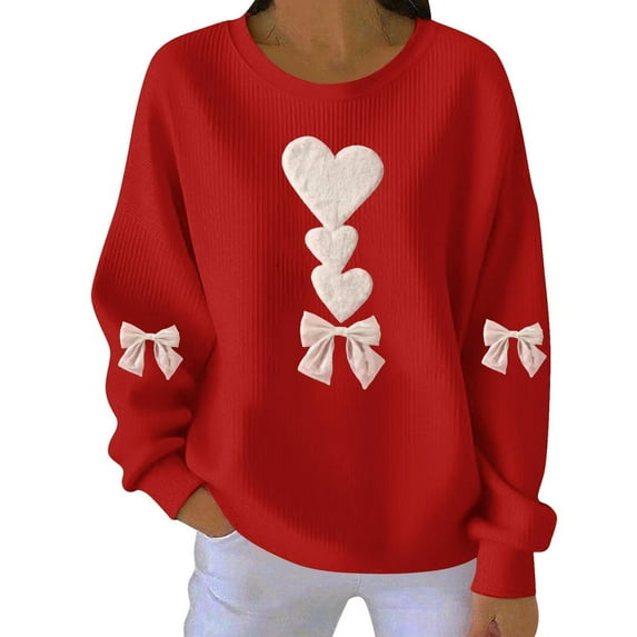 FAWUUDO Valentines Sweatshirt Women Love Heart Shirts Ribbed Textured ...