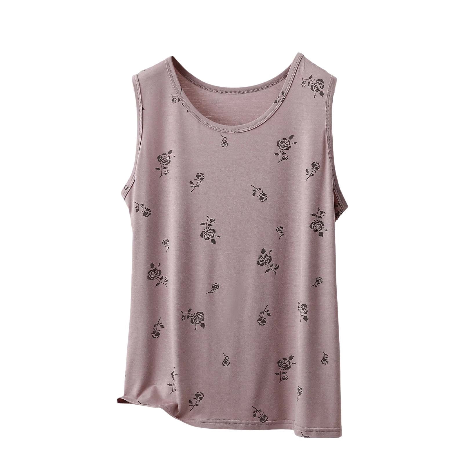 FAWUUDO Women Tank Top Round Neck Printed - Blend Sleeveless Summer ...
