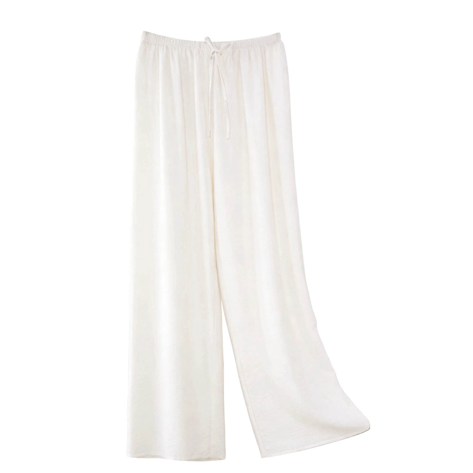 FAWUUDO Women's Pajama Pants Solid Color Thin High Waisted Wide Leg Pjs ...