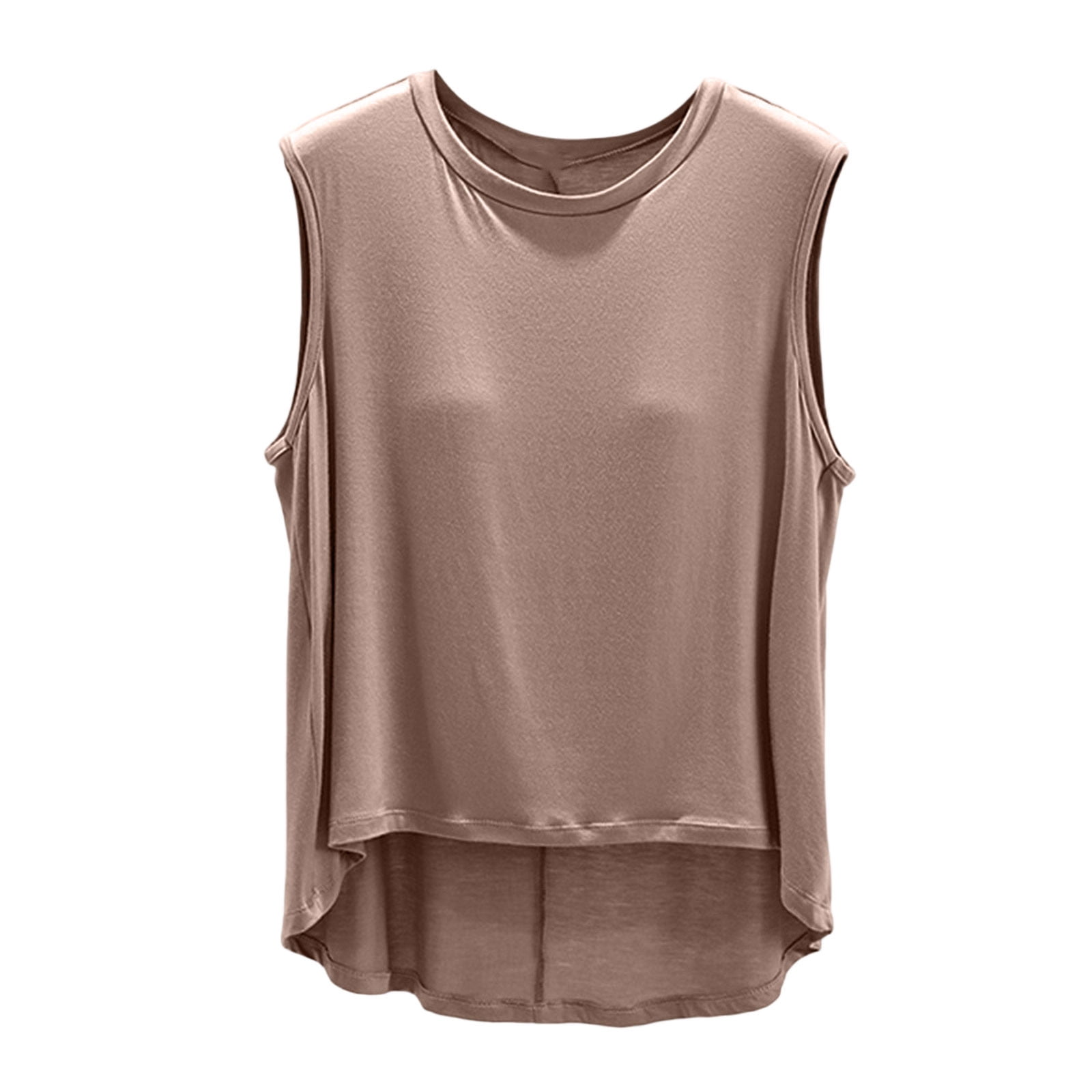 FAWUUDO Women's Pajama Tops Cotton Sleeveless Crew Neck Tank Top Padded ...