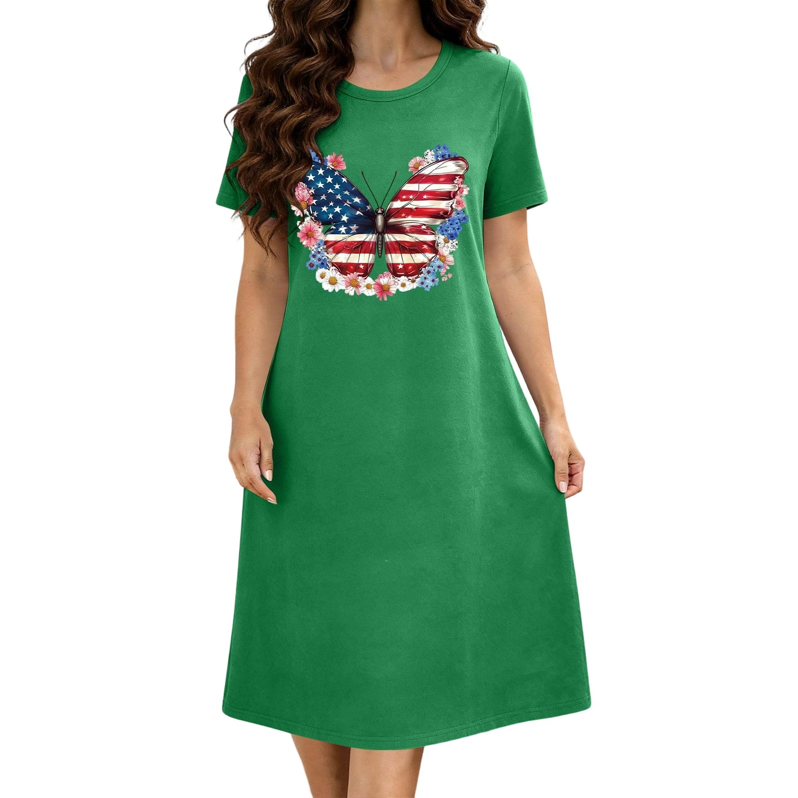 FAWUUDO Women's Plus Size Short Nightgown Short Sleeve Round Neck Pjs ...