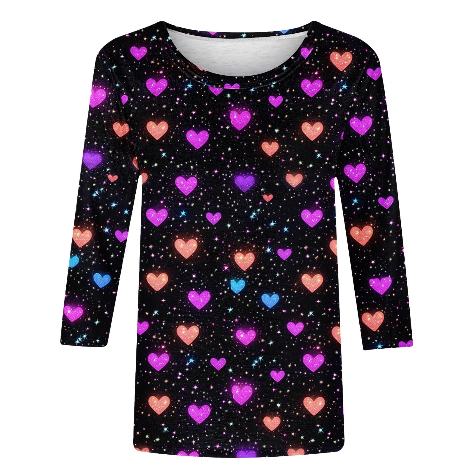 FAWUUDO Womens 3/4 Sleeve Crew Neck Valentine T Shirts Love Heart ...