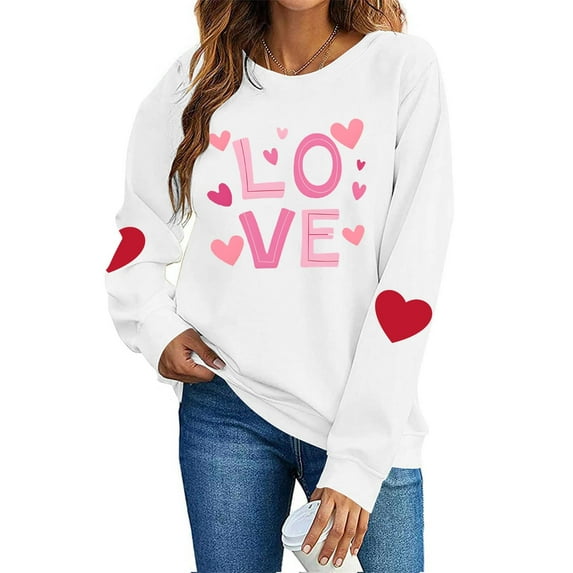 FAWUUDO Womens Casual Heart Graphics Shirt Long Sleeve Pullover Loose ...