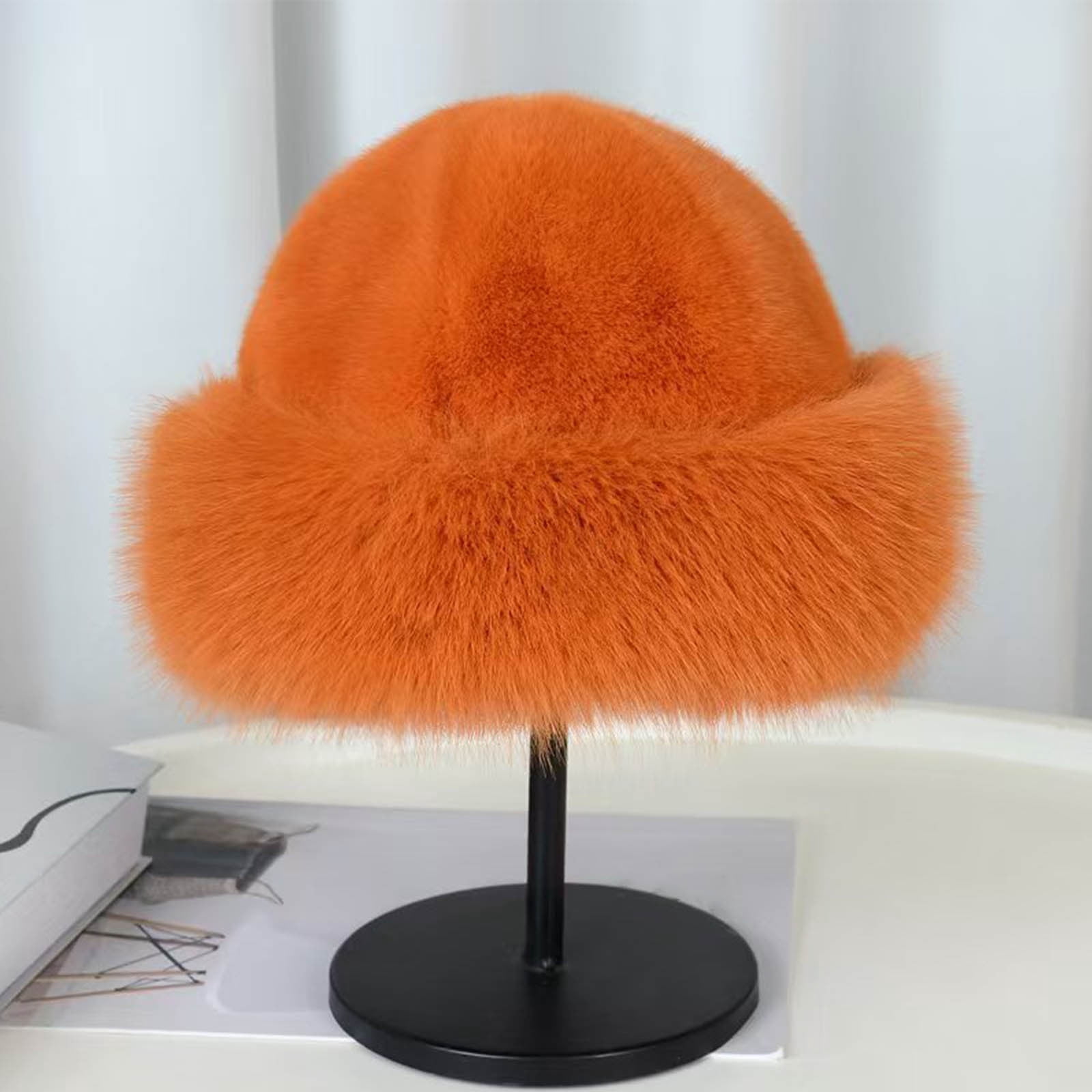 FAWUUDO Womens Fuzzy Bucket Hat Warm Winter Hat Fluffy Furry Plush Faux ...